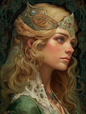 Medieval Elf Queen Golden Hair Fantasy Portrait Poster 18x24in | eBay