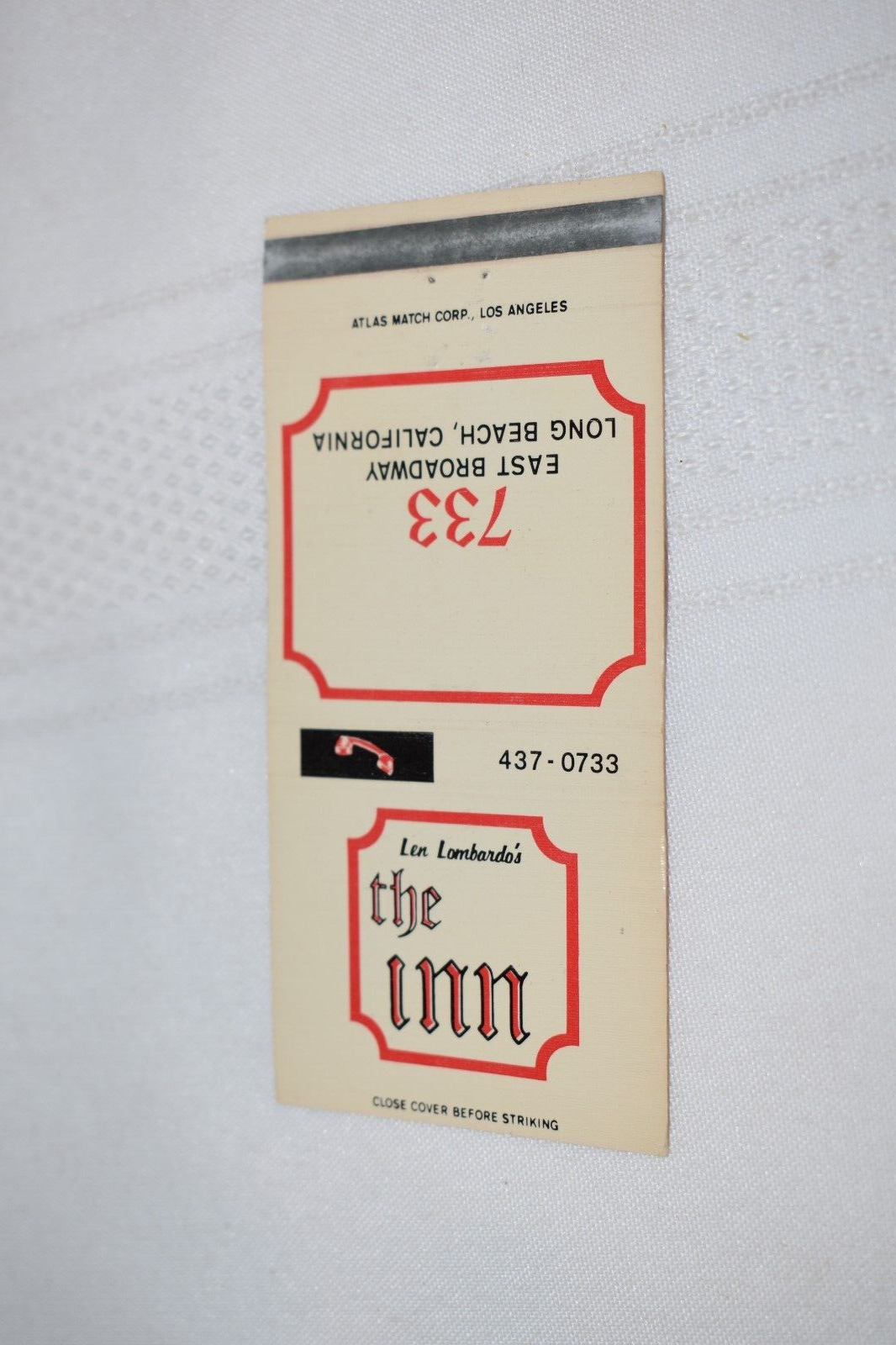 Len Lombardo's The Inn Long Beach California 30 Front Strike Matchbook ...