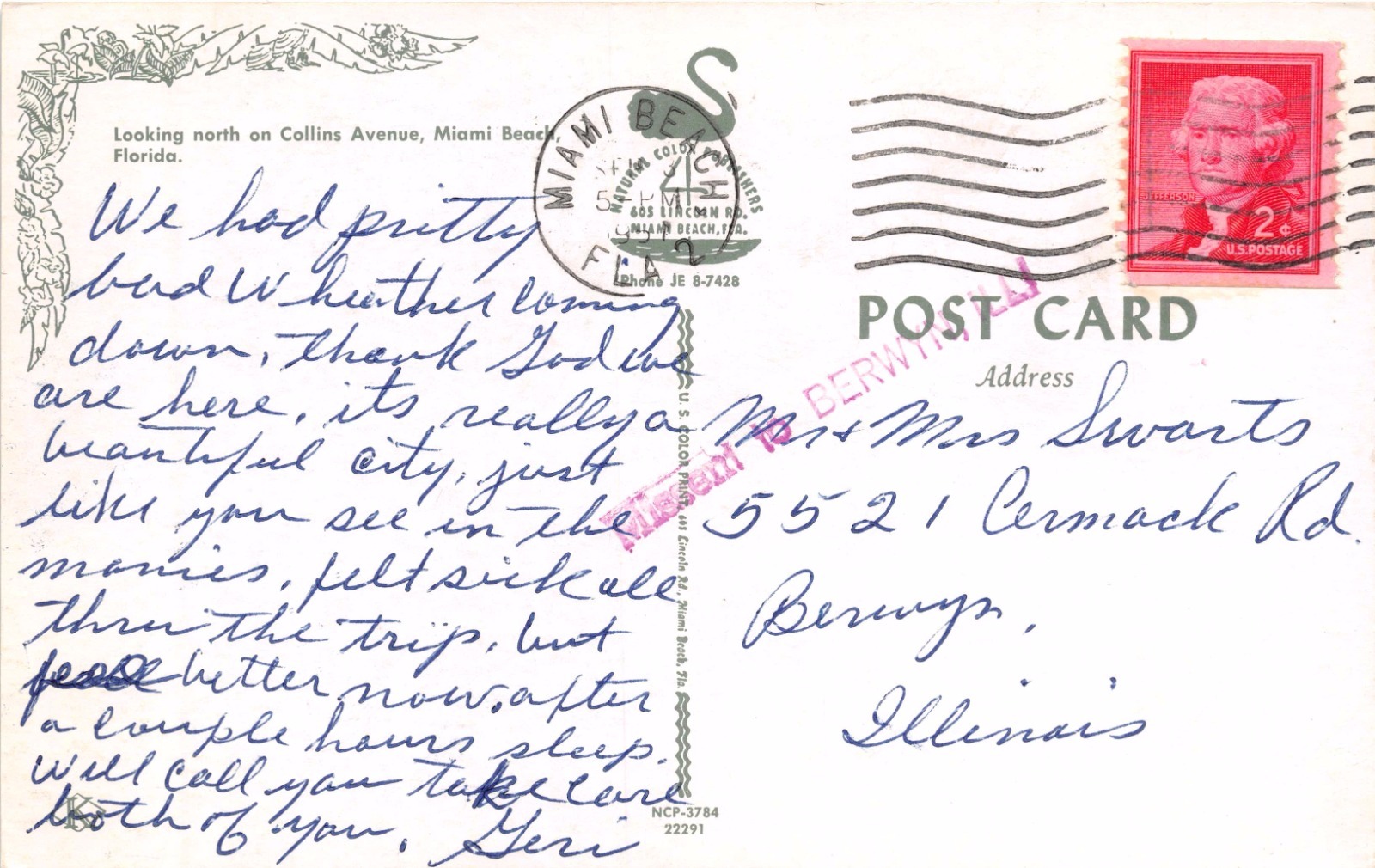 MIAMI BEACH FLORIDA LOOKING NORTH ON COLLINS AVENUE POSTCARD 1957 | eBay