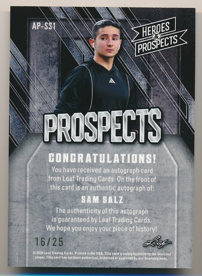 SAM SALZ SS1 2024 Leaf Heroes PURPLE AUTO RC 16/25 1st ORTHODOX JEWISH ...