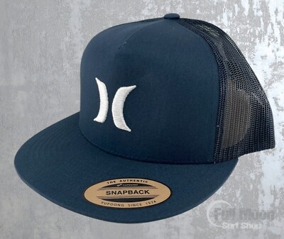 NEW Hurley Icon Solid Flat Mens Navy Snapback Trucker Cap Hat | eBay