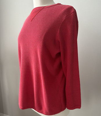 Woman Within M Top Long Sleeve Crew Neck Waffle Knit Thermal Red | eBay