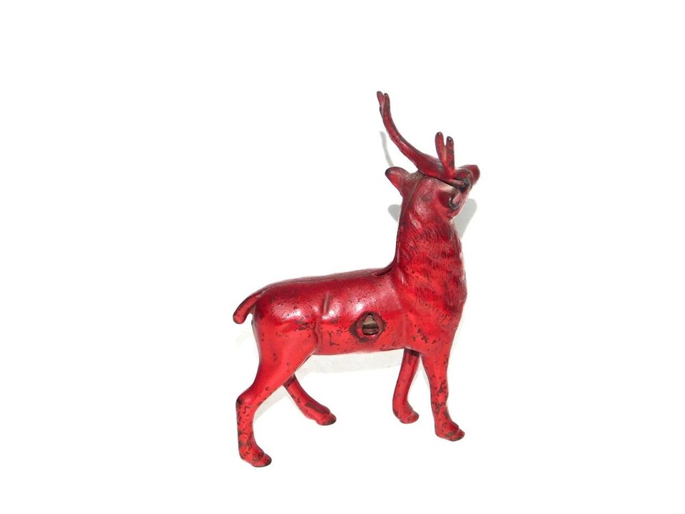 Antique A C Williams Red Deer Cast Iron Bank Coin Still 1920s Stag Buck ...