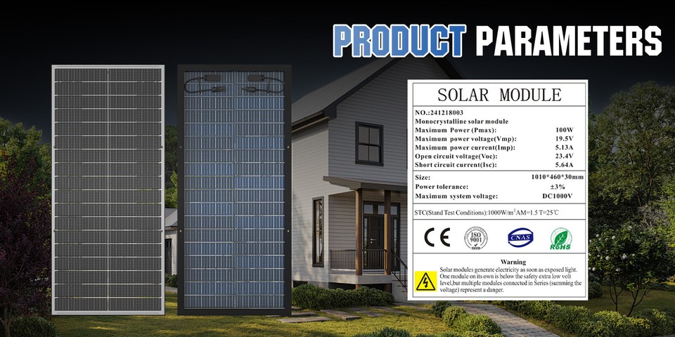 100W Bifacial Solar Panels 12V Mono 18BB High-Efficiency PV for Home/RV ...
