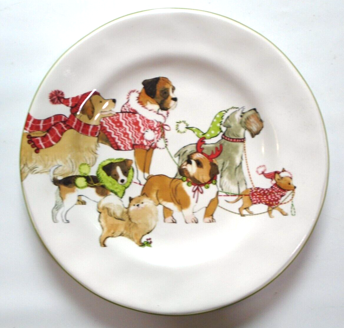 Pier 1 Park Avenue Puppies CHRISTMAS 8.5" Hand Painted Ironstone Plate ...