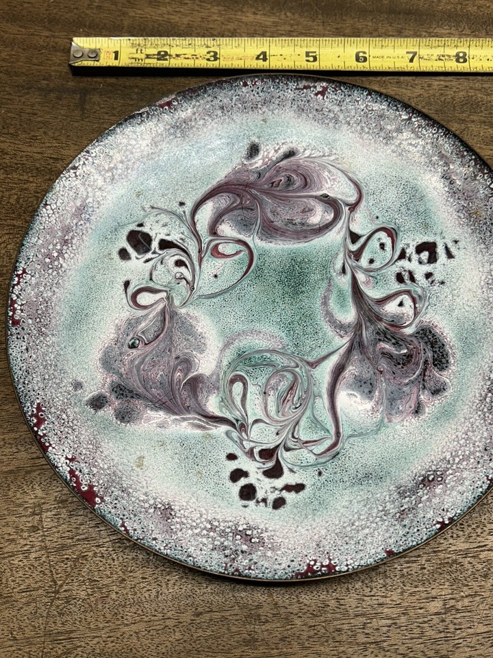 Vintage Enamel Over Copper Plate / Art Deco Enamelware Midcentury Plate ...