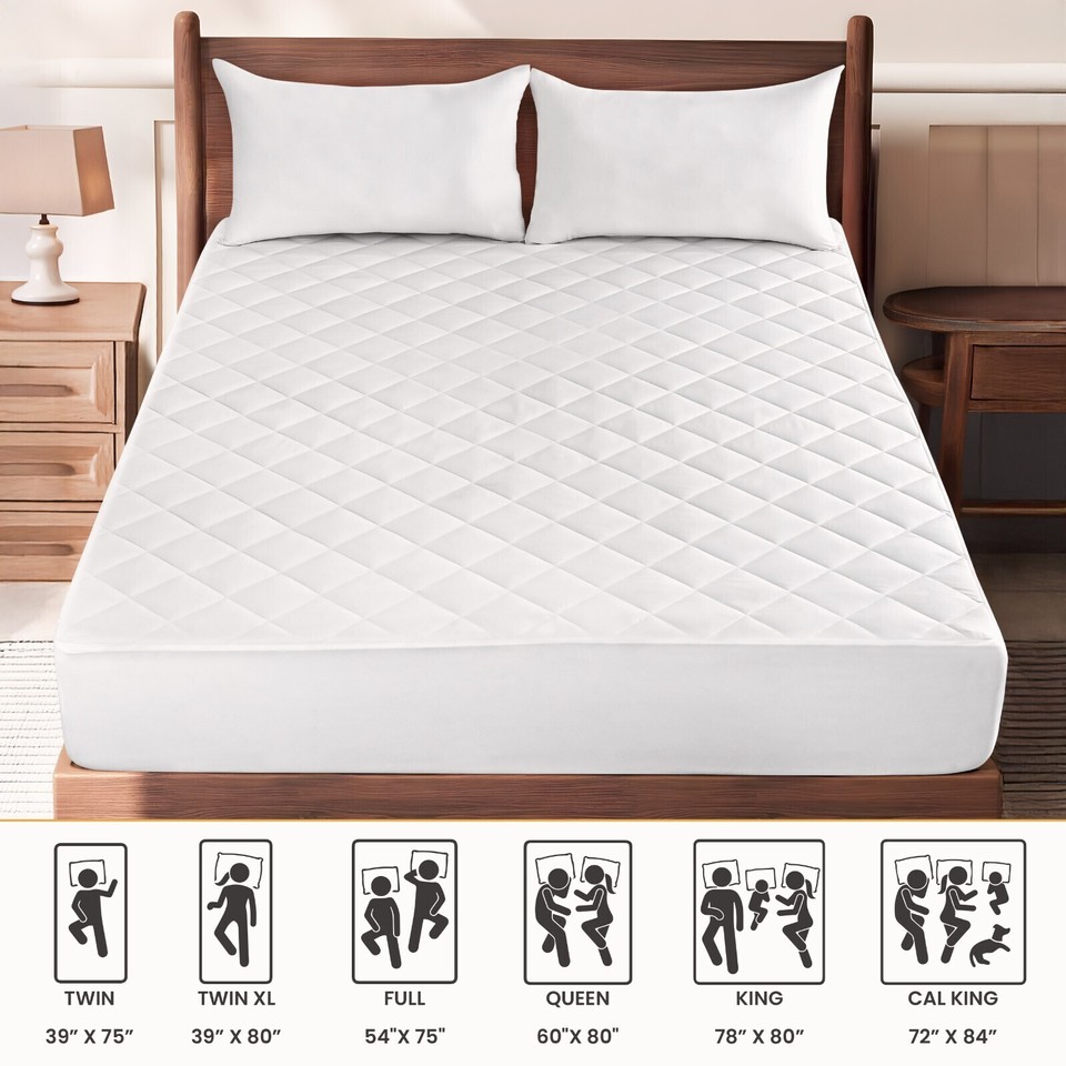 Quilted Mattress Pad Waterproof Mattress Topper Deep Fitted Protector ...