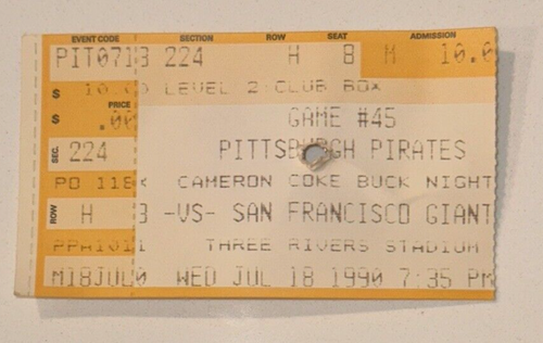 7/18/90 Giants Pittsburgh Pirates MLB Ticket Stub Drabek Win Bonds 3 ...
