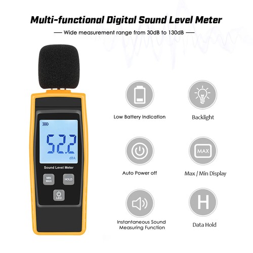 Digital Sound Level Meter DB Meters 30-130dBA Noise Volume Measuring ...