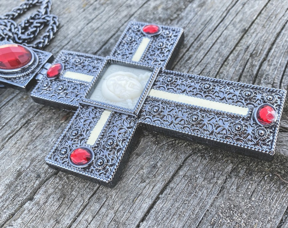 Ox Silver Pectoral Cross Red Crystallized Glass Priest Bishop Clergy ...