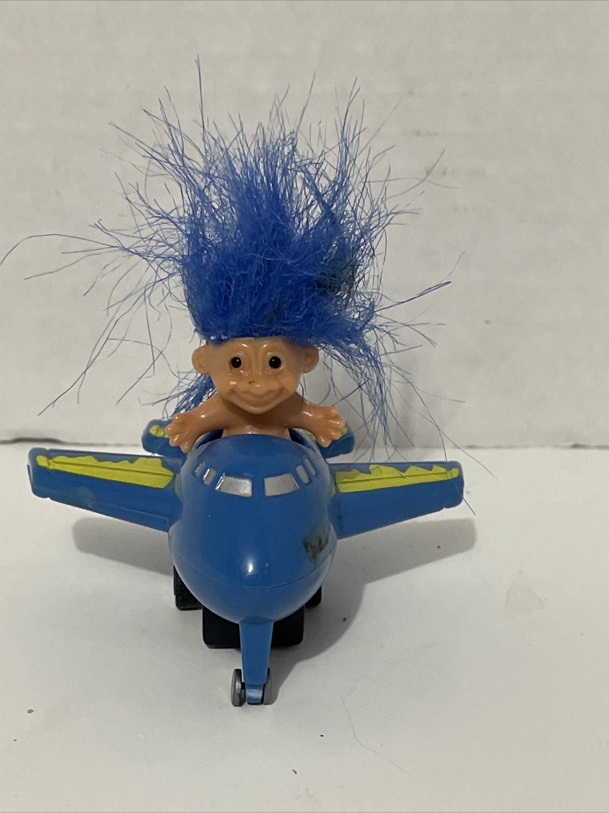 Vintage Russ Troll Doll Pilot Airplane Toy Good Luck Troll Blue Hair | eBay
