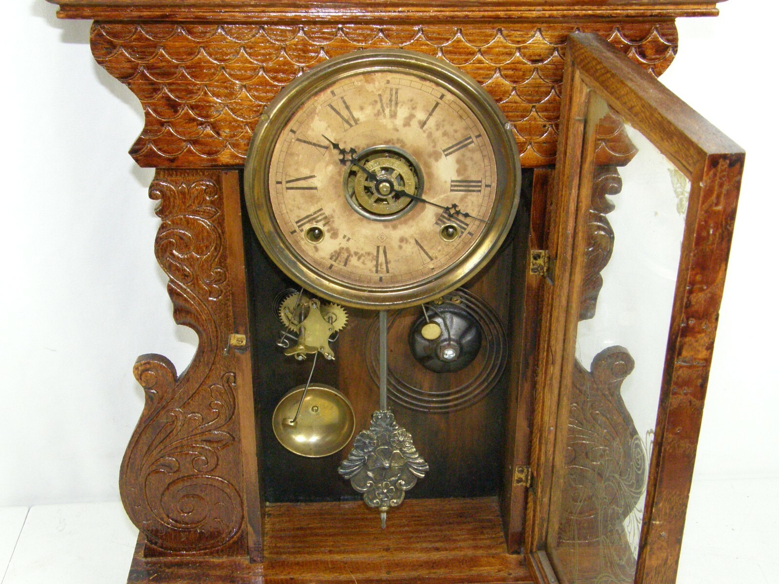 Antique W L Gilbert Clock Co. Gingerbread Mantel Clock w/ Alarm ...