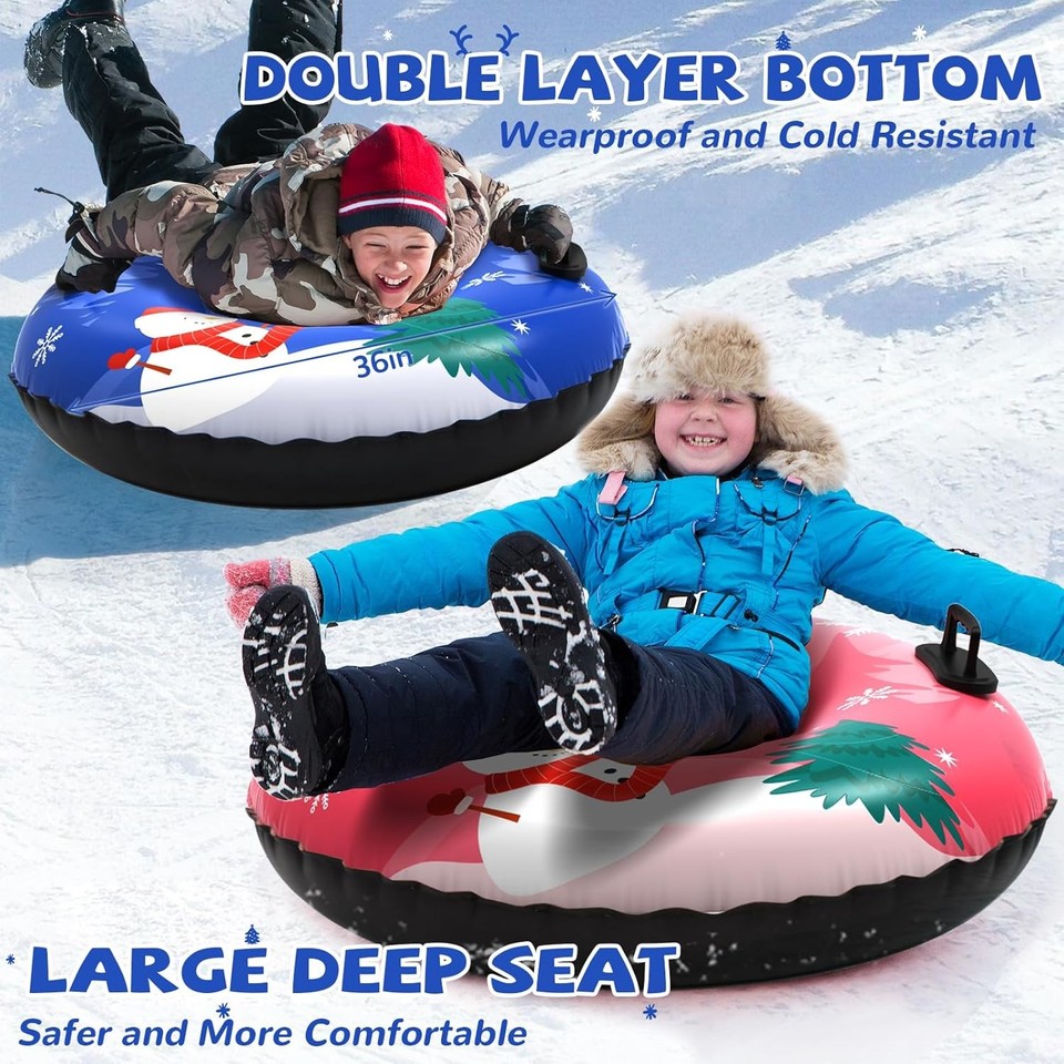 Snow Tube 36in 3-Pack/4-Pack Inflatable Sled Heavy Duty Hard Bottom ...