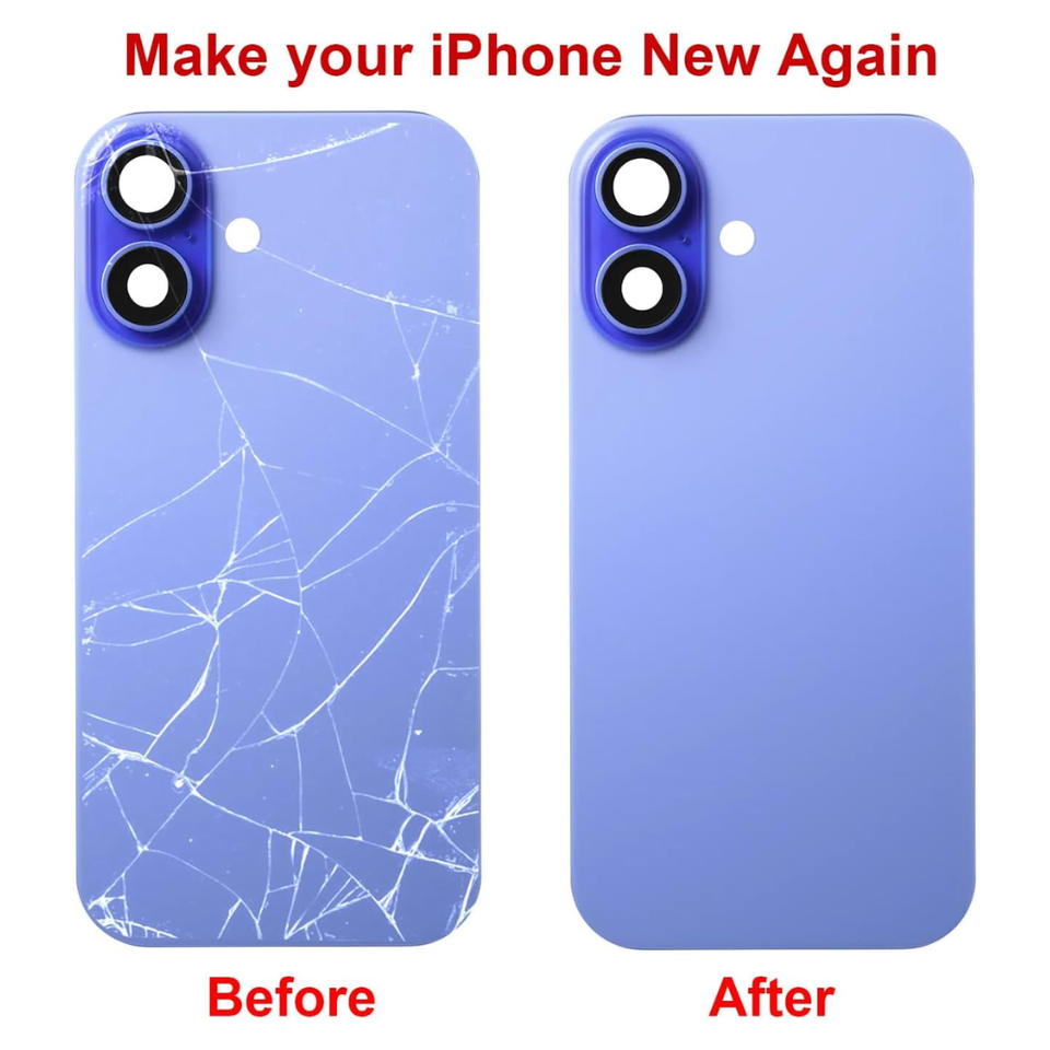 For iPhone14 15 16 17 Back Glass Replacement Big Hole Rear Cover Metal ...