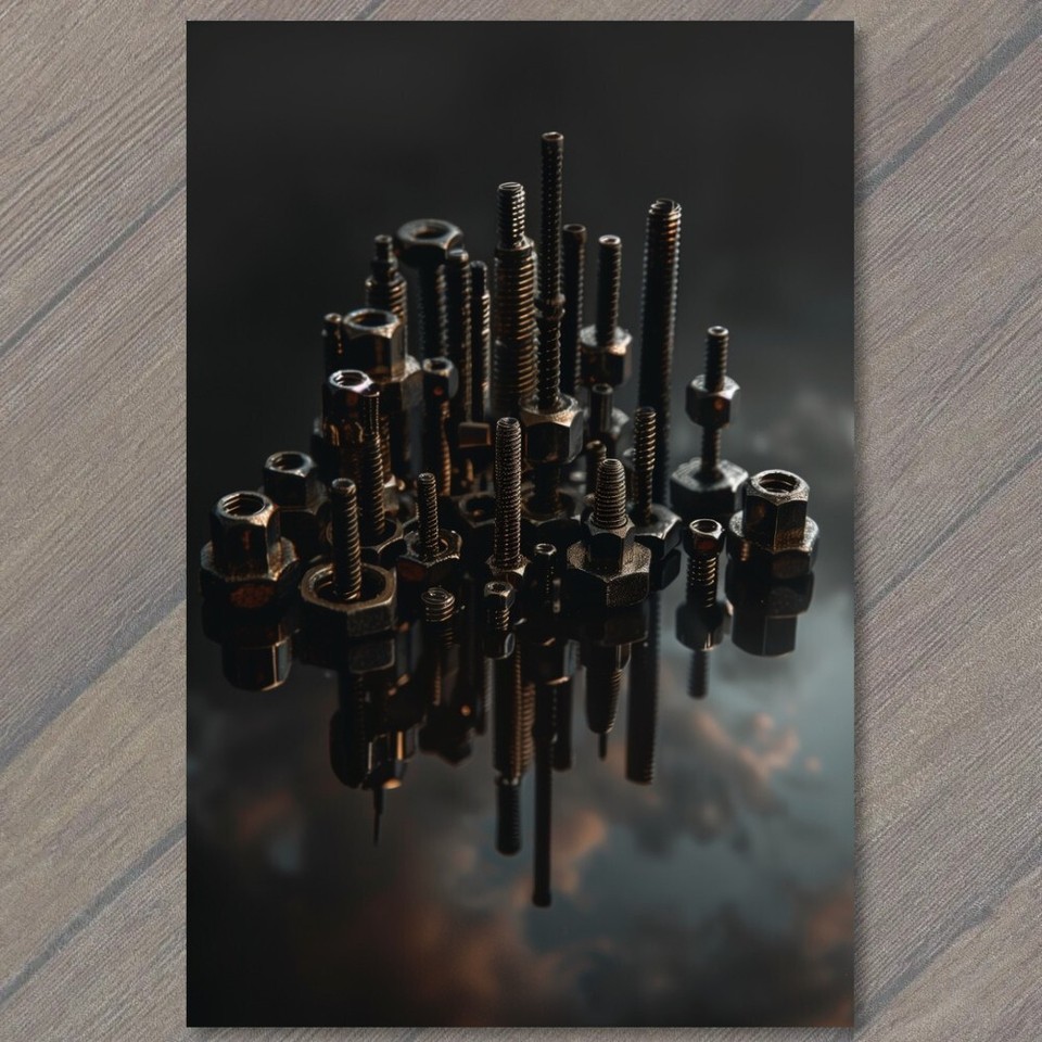 4x6" City Made From Screws Nuts Bolts Nails Hardware Reflection Strange ...