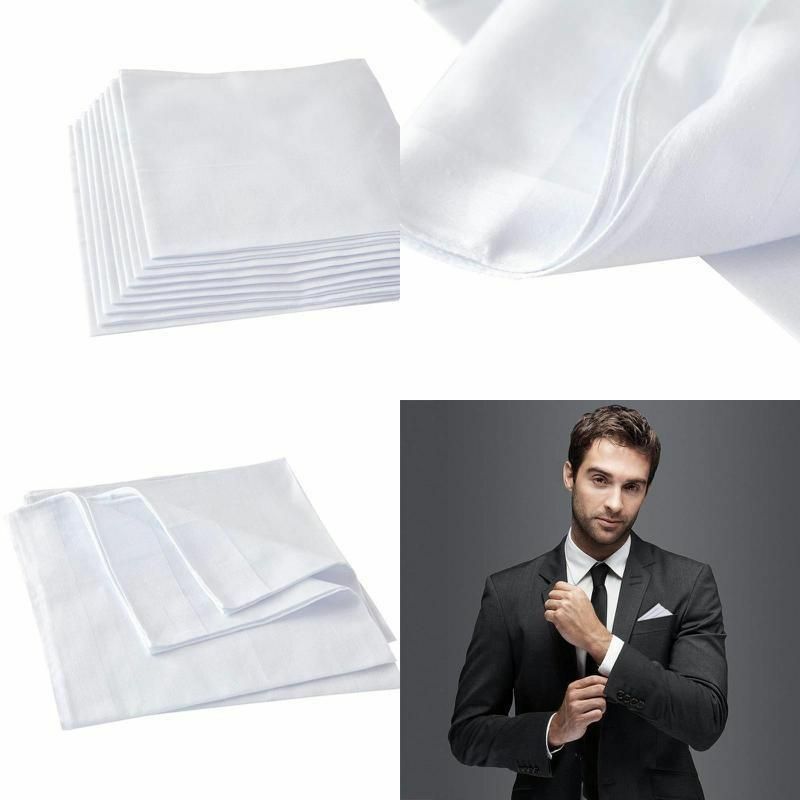 2x50cm Lrg Men White Premium Pocket Handkerchiefs-100% Cotton Square ...