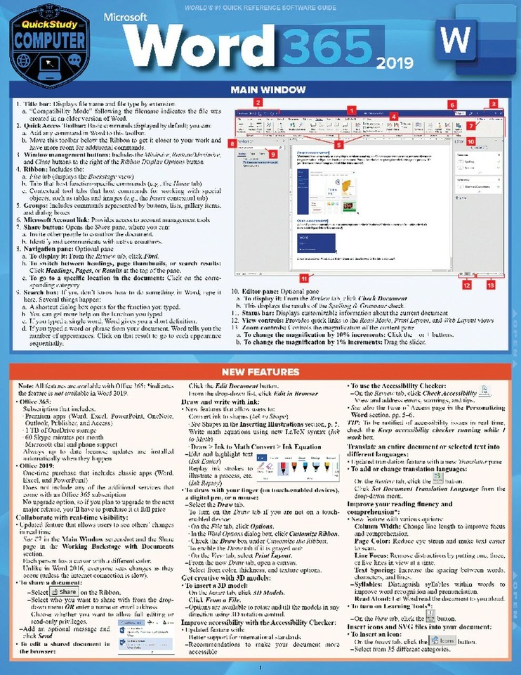 Microsoft Word 365 2019: - Laminated Guide Quickstudy.com Computer ...