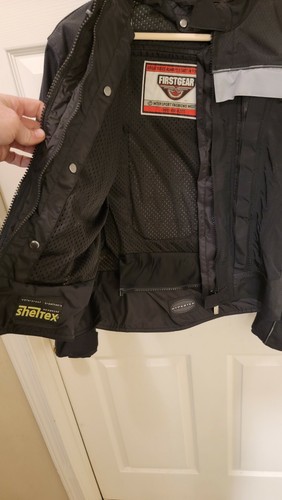 FIRST GEAR Black Padded HYPERTEX MOTORCYLE JACKET Biker Gear Safety ...