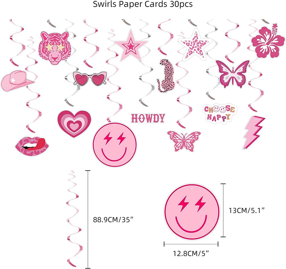 60 Pcs Preppy Party Swirl Decorations, Y2k Hot Pink Hanging ...