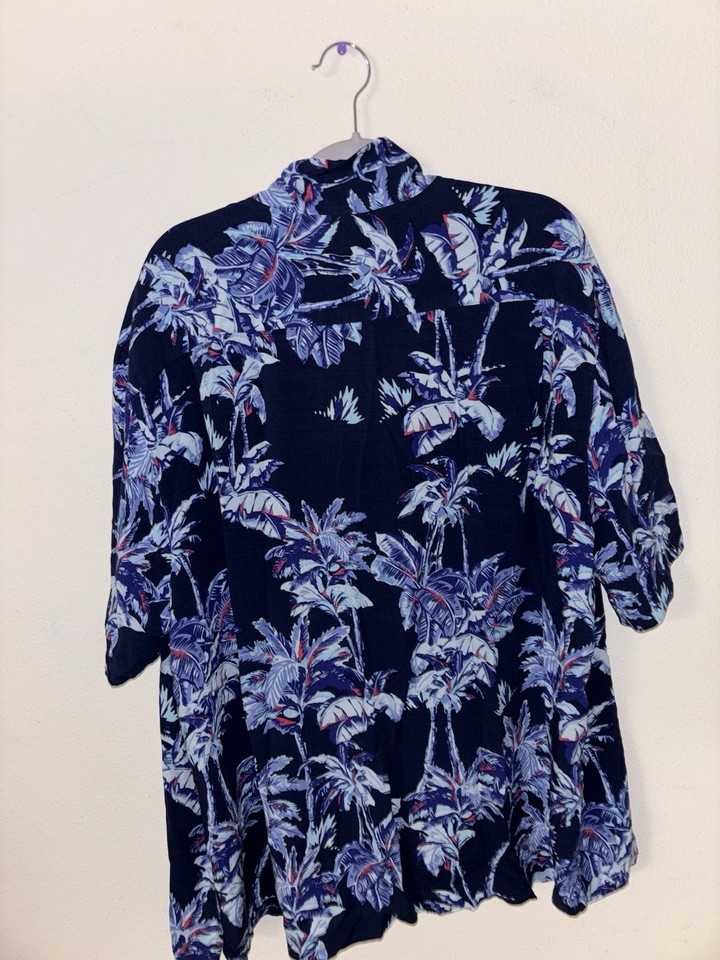 Caribbean Men’s XL Navy Blue Hawaiian Shirt Palm Tree Floral Print ...
