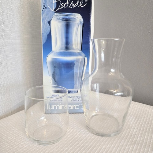 Luminarc Bedside Water Carafe Pitcher Cup Glass Drink Set ARC ~16oz | eBay