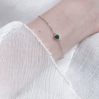 Women 925 Sterling Silver Green CZ Heart Love Silver Chain Hand ...