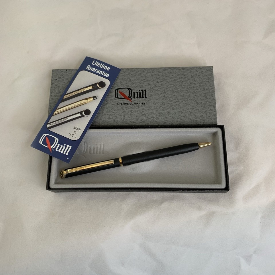 QUILL BALLPOINT PEN GLOSSY BLACK W/ Gold TRIM BLUE INK PROMOTIONAL | eBay