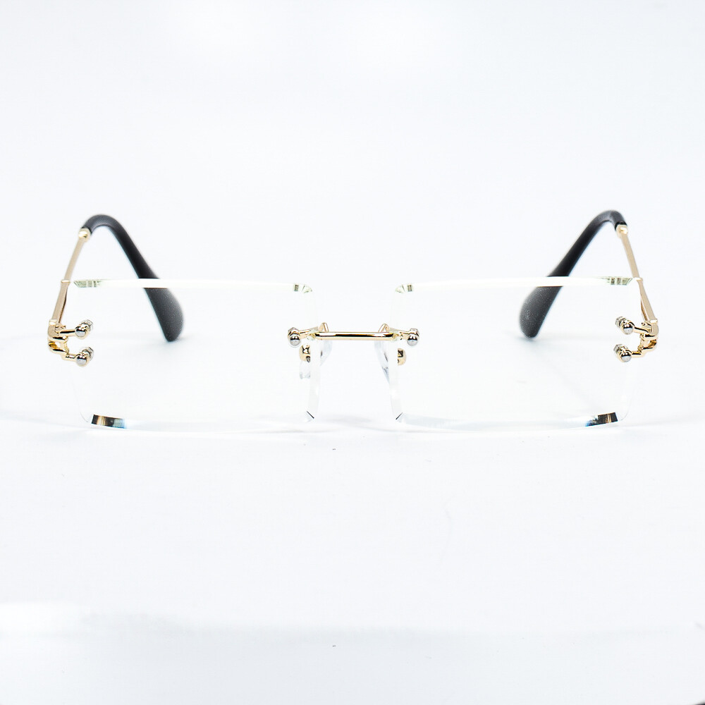 Men's Vintage Rimless Retro Rectangle Gold Clear Lens Fashion Hip Hop ...