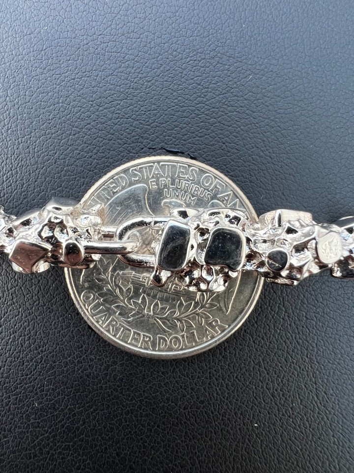 Mens HEAVY Real Solid 925 Sterling Silver Nugget Link Chain Necklace ...