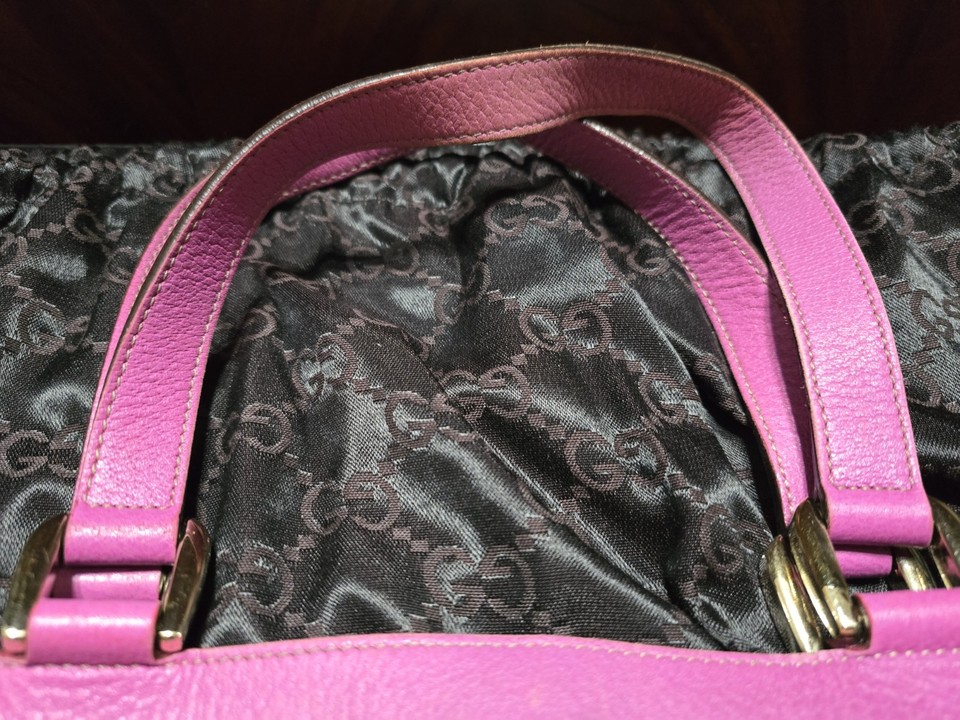 Gucci GG Pattern Beige Pink Tote Bag with Leather Trim & Gold Hardware ...