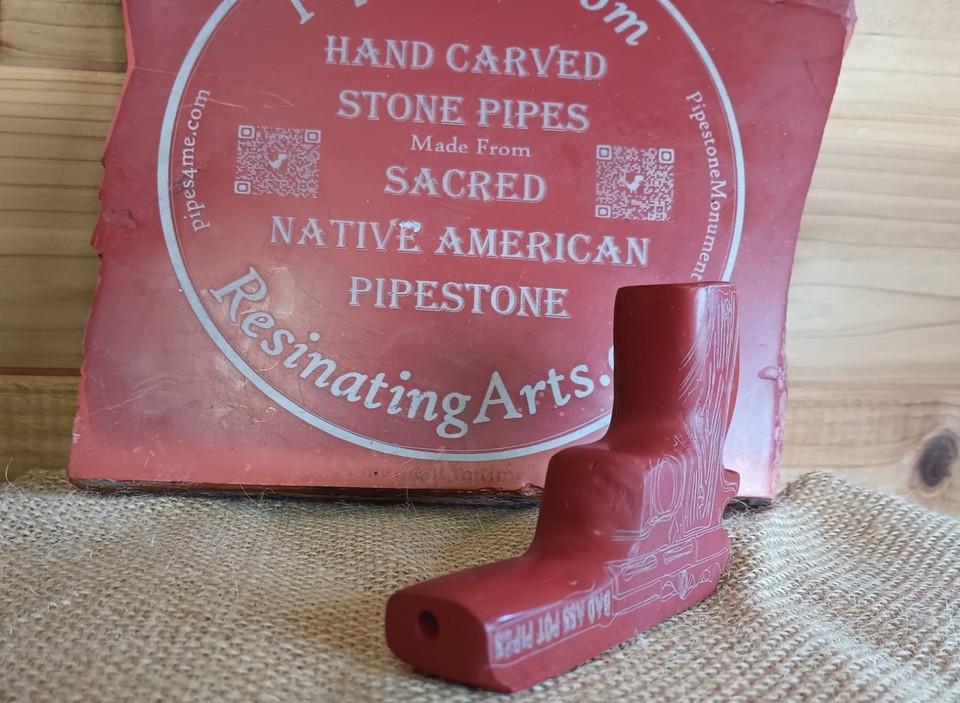 Stone Tobacco Pipe. Hand Carved, Laser Etched, Pipestone Pistol pipe ...