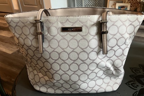 NWOT NINE WEST Blake Large Multi Section Light Beige Double Handled ...