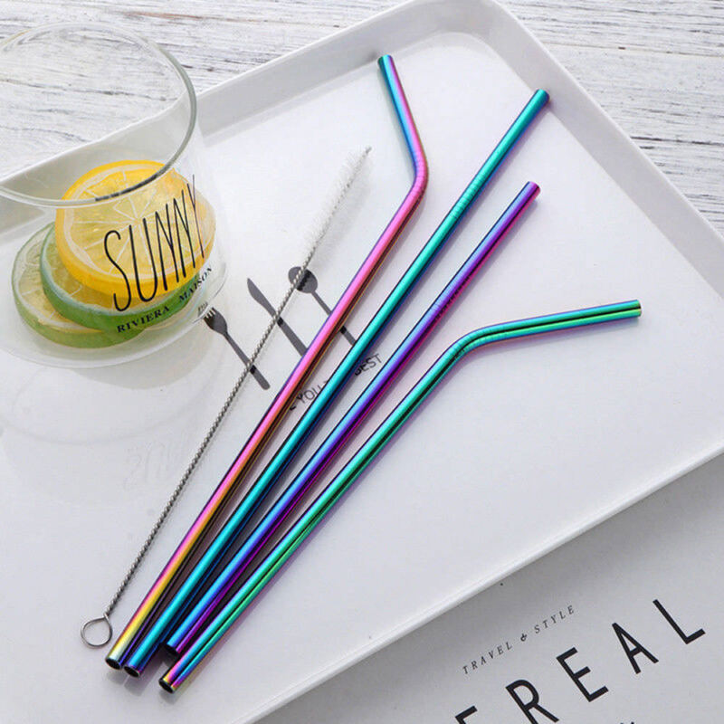 New Stainless Steel Metal Drinking Straws Straight/Bend Washable ...