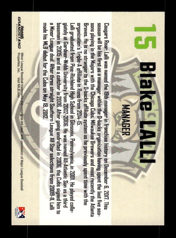 BLAKE LALLI SIGNED GRANDSTAND KANE COUNTY COUGARS ON-CARD AUTO | eBay