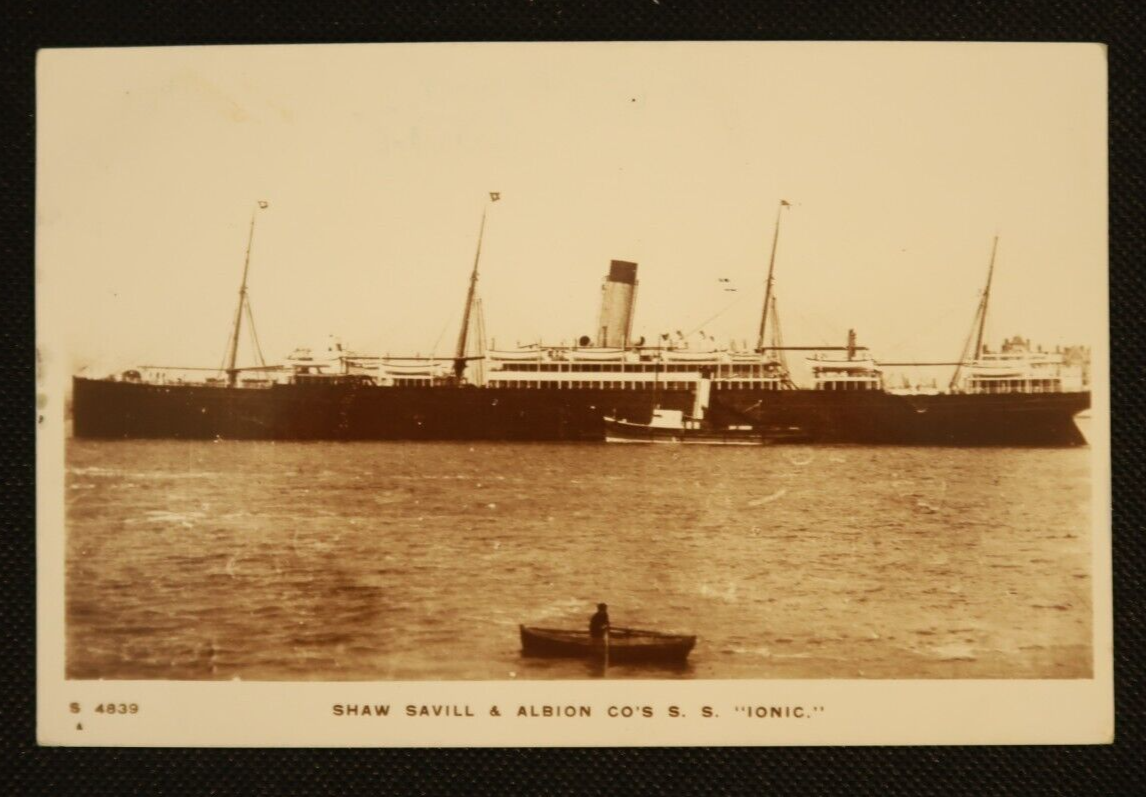 1913 Steamship SS Ionic Shaw Savill & Albion Postcard RPPC Ocean Liner ...