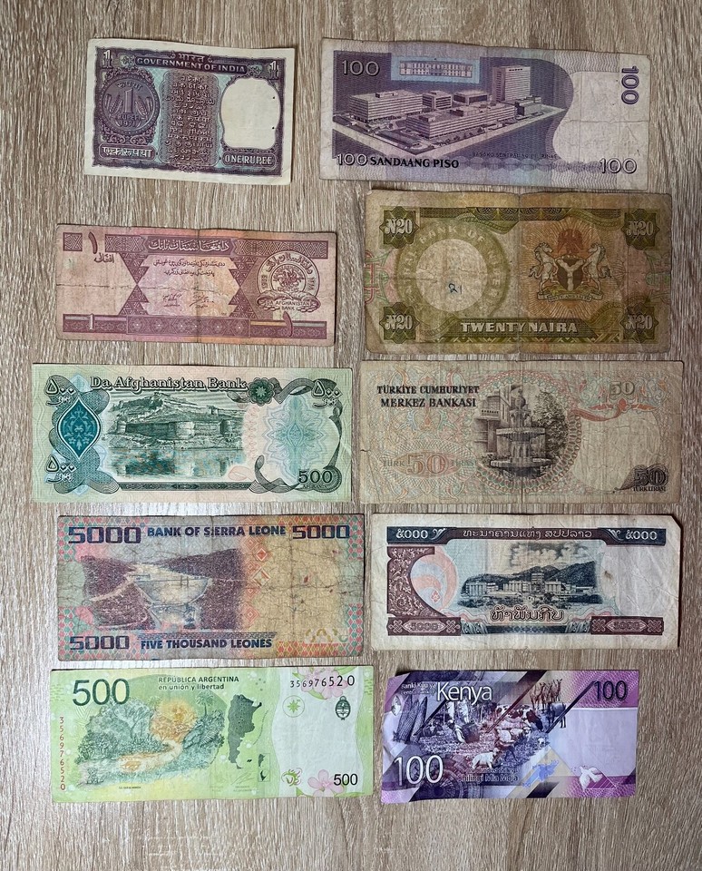 Variety of 10 Different Foreign Banknotes Mixed World Paper Money ...