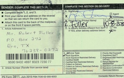 Robert Fuller- Signed USPS Return Receipt | eBay