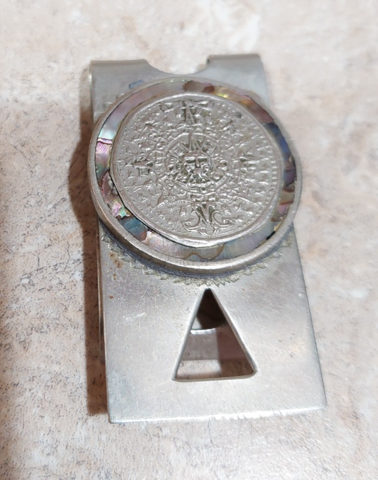 Vintage Sterling Silver Styled Mexico Aztec Abalone Money Clip Alpaca ...