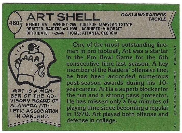 Art Shell 1978 TOPPS NFL FOOTBALL ORIGINAL CARD #460 Oakland Raiders AP ...