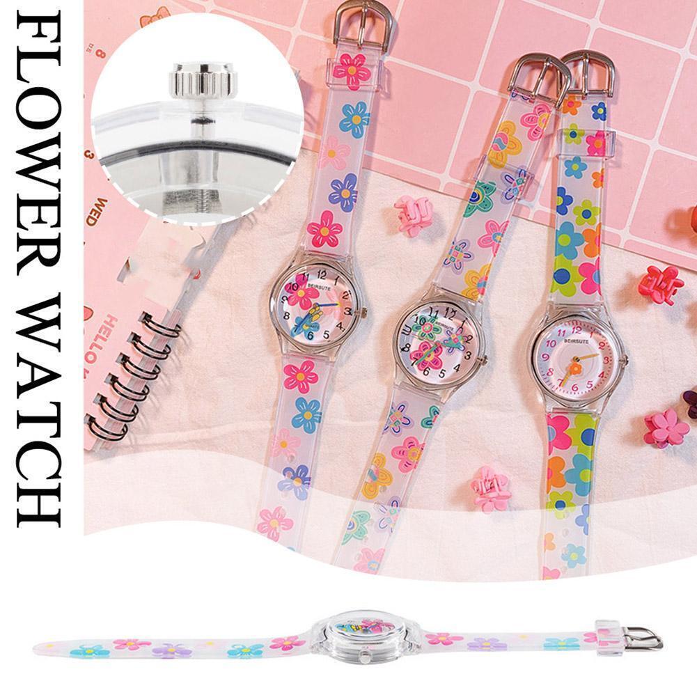 Women Summer Transparent Flower Watches Colorful Casual Round Watch ...