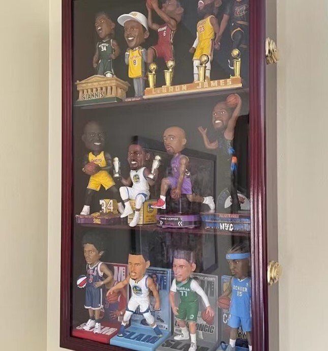 Bobblehead Display Case 15 Pcs Action Figure Cherry Wall Wood Cabinet ...