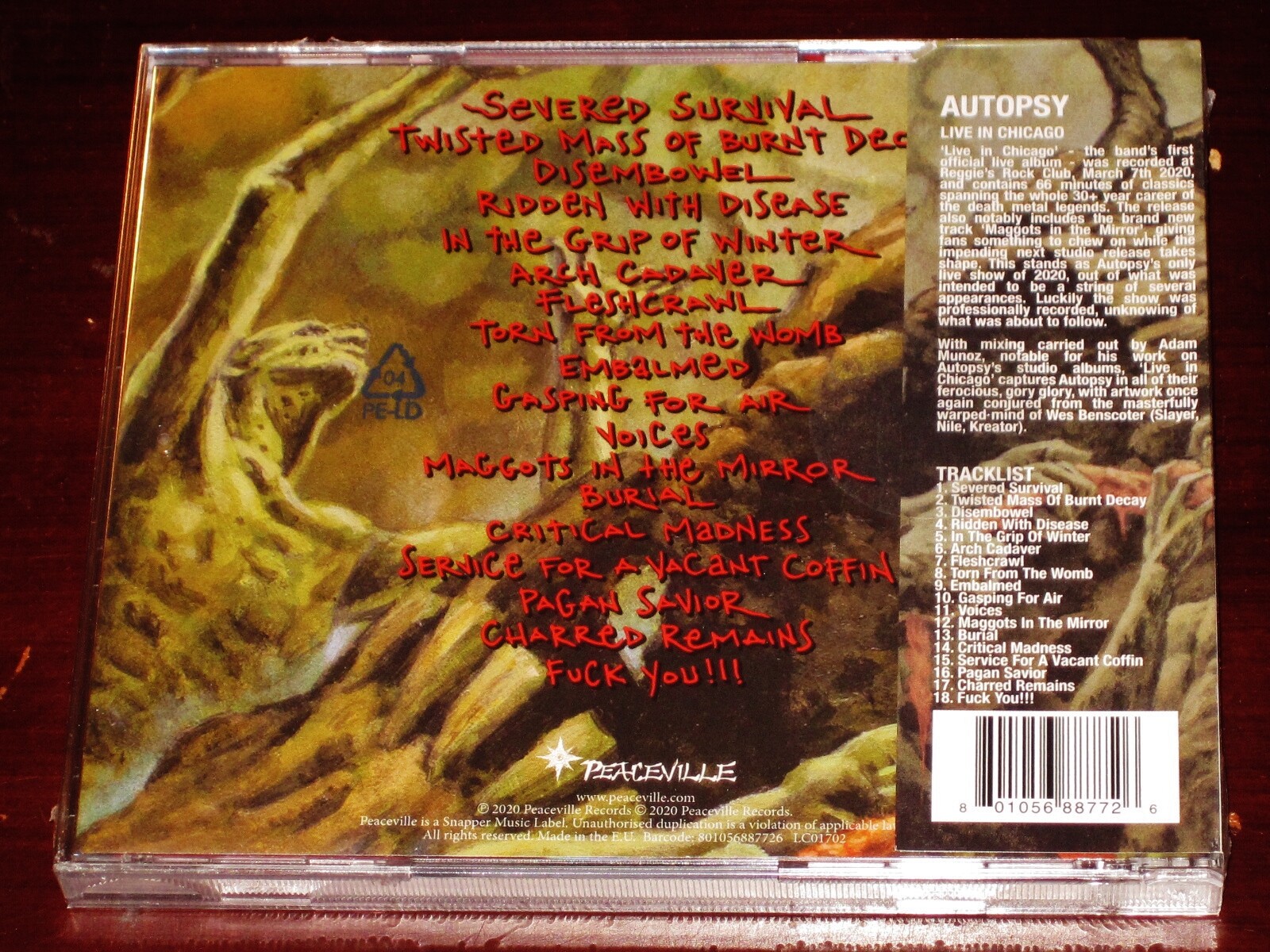 Autopsy: Live In Chicago CD 2020 Peaceville Records EU CDVILEF877 w ...