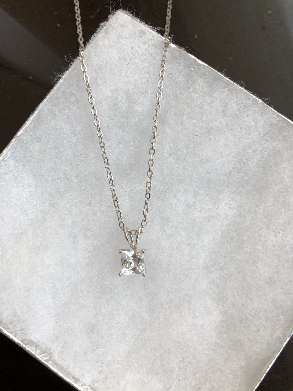 Cubic Zirconia Princess Cut Pendant. 18” Silver Tone Chain. | eBay