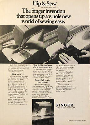 1976 Singer Flip & Sew Machine PRINT AD Sewing Ease - Two-Way Surface ...