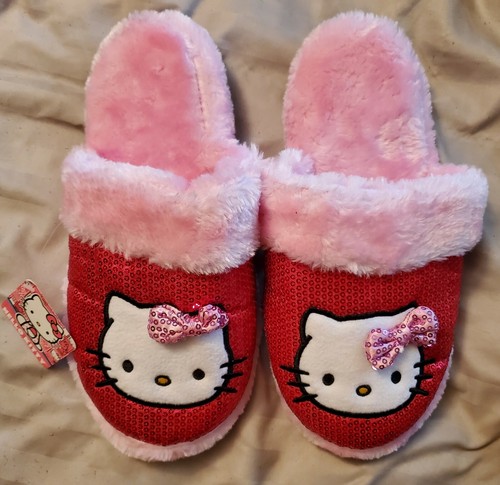 HELLO KITTY Women's Pink Sequined Slippers Size Large (9/10) NEW Sanrio ...
