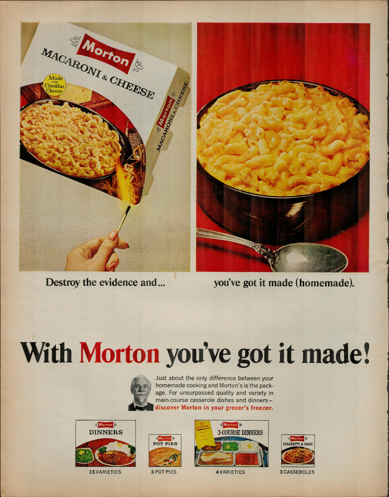 1967 Morton Dinners Pot Pies 3 Casseroles 3 Course Dinner Vintage Print ...