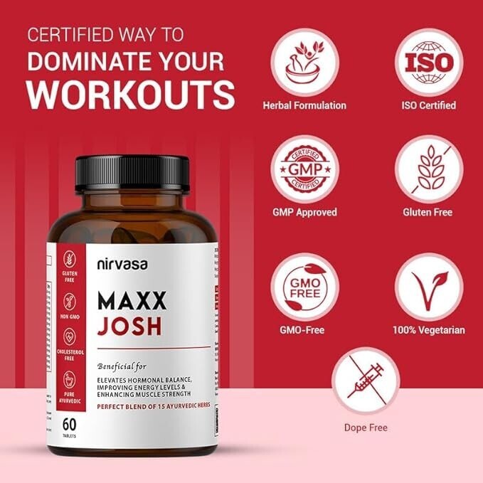 Nirvasa Maxx Josh Testosterone Tablets (500mg) 60 Tab with Ashwagandha ...