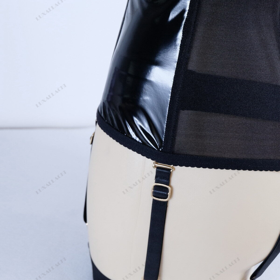 Luxallacki Mesh Pu Leopard Waist Cincher 6 Straps Garter Boned Shaping ...