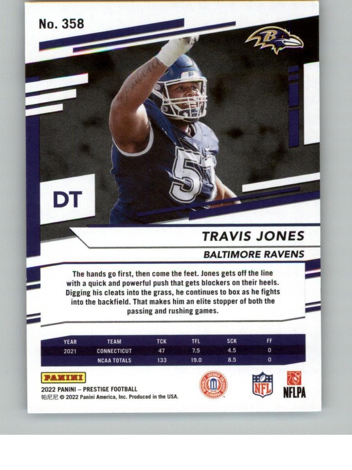 2022 Panini Prestige Travis Jones 358 RC Baltimore Ravens | eBay