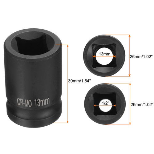 4 Point Square Socket 1/2" Drive 13mm Metric CR-MO Square Impact Wheel ...